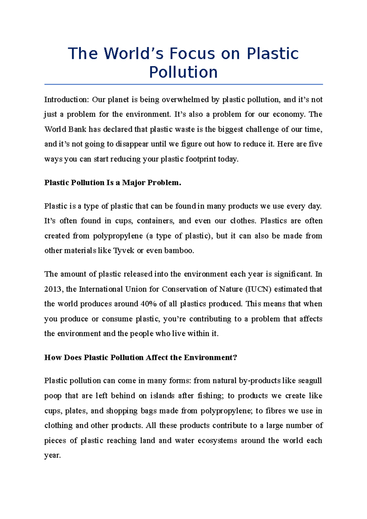 The World’s Focus on Plastic Pollution - The World’s Focus on Plastic ...