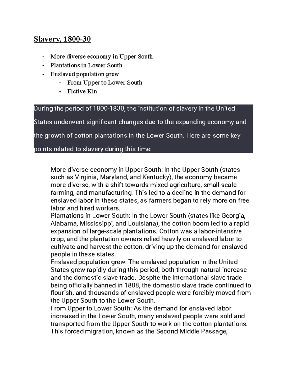 Slavery, 1800-30 - lecture notes Rachel Gunter - Slavery, 1800- More ...