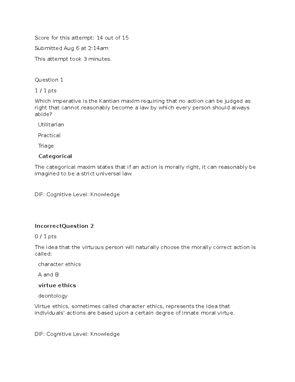 Citefast generator - ethics w2 weekly quiz - Score for this attempt: 14 ...
