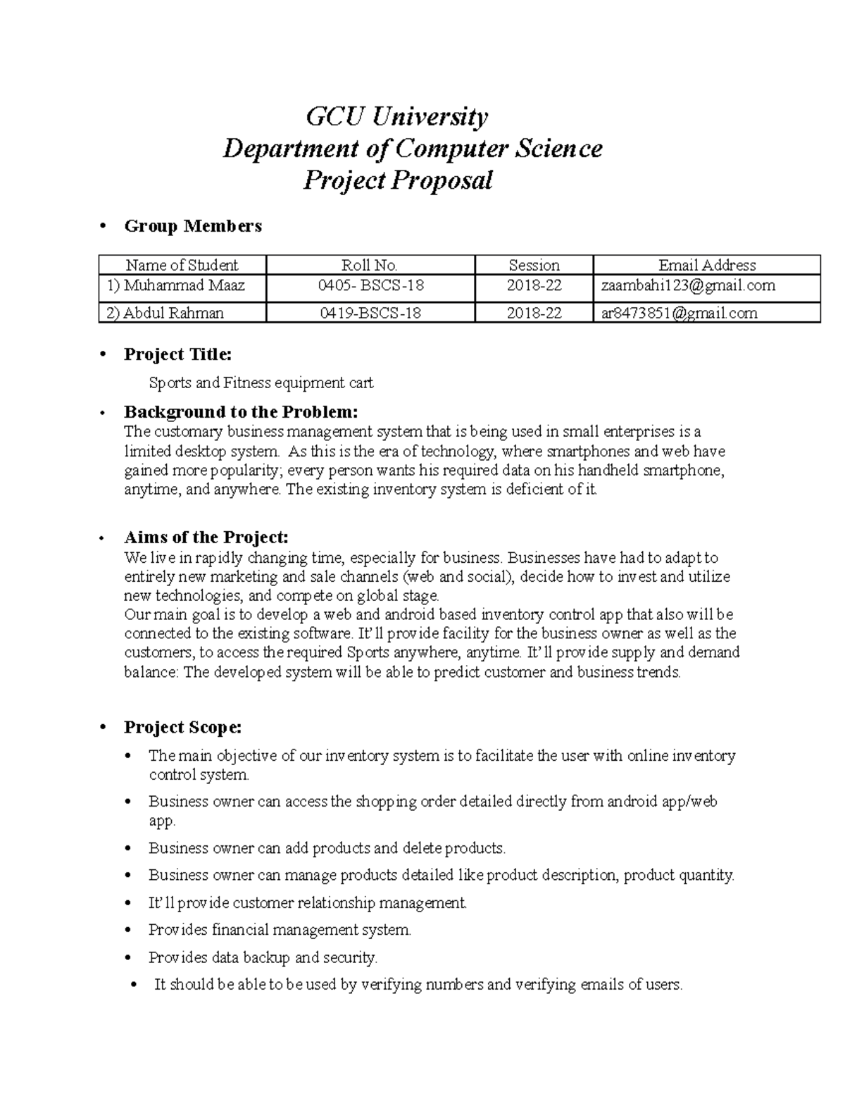 FYP Proposal Template Updated version - bscs - GC University Lahore ...