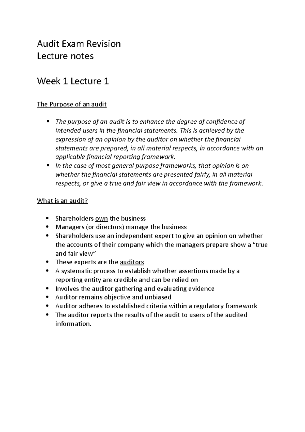 Audit Exam Revision lectures wk1-4 - Audit Exam Revision Lecture notes ...