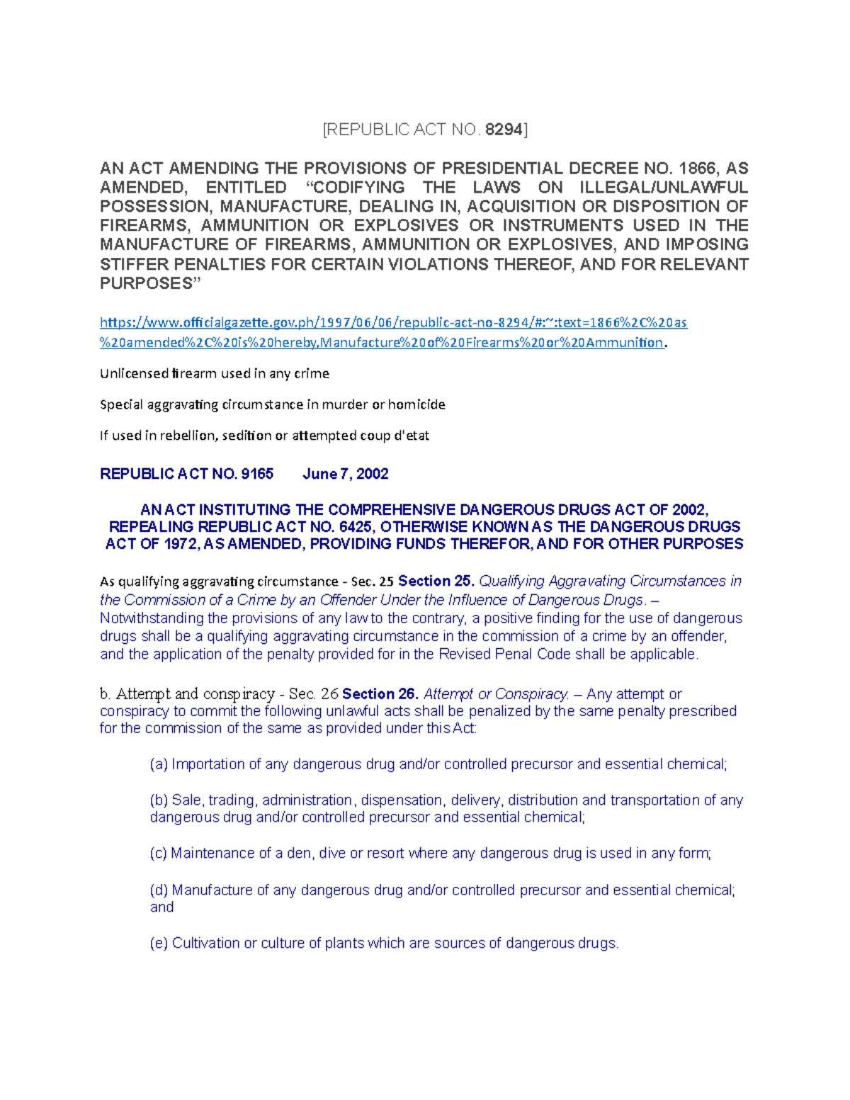 SPL notes - law - [REPUBLIC ACT NO. 8294 ] AN ACT AMENDING THE ...