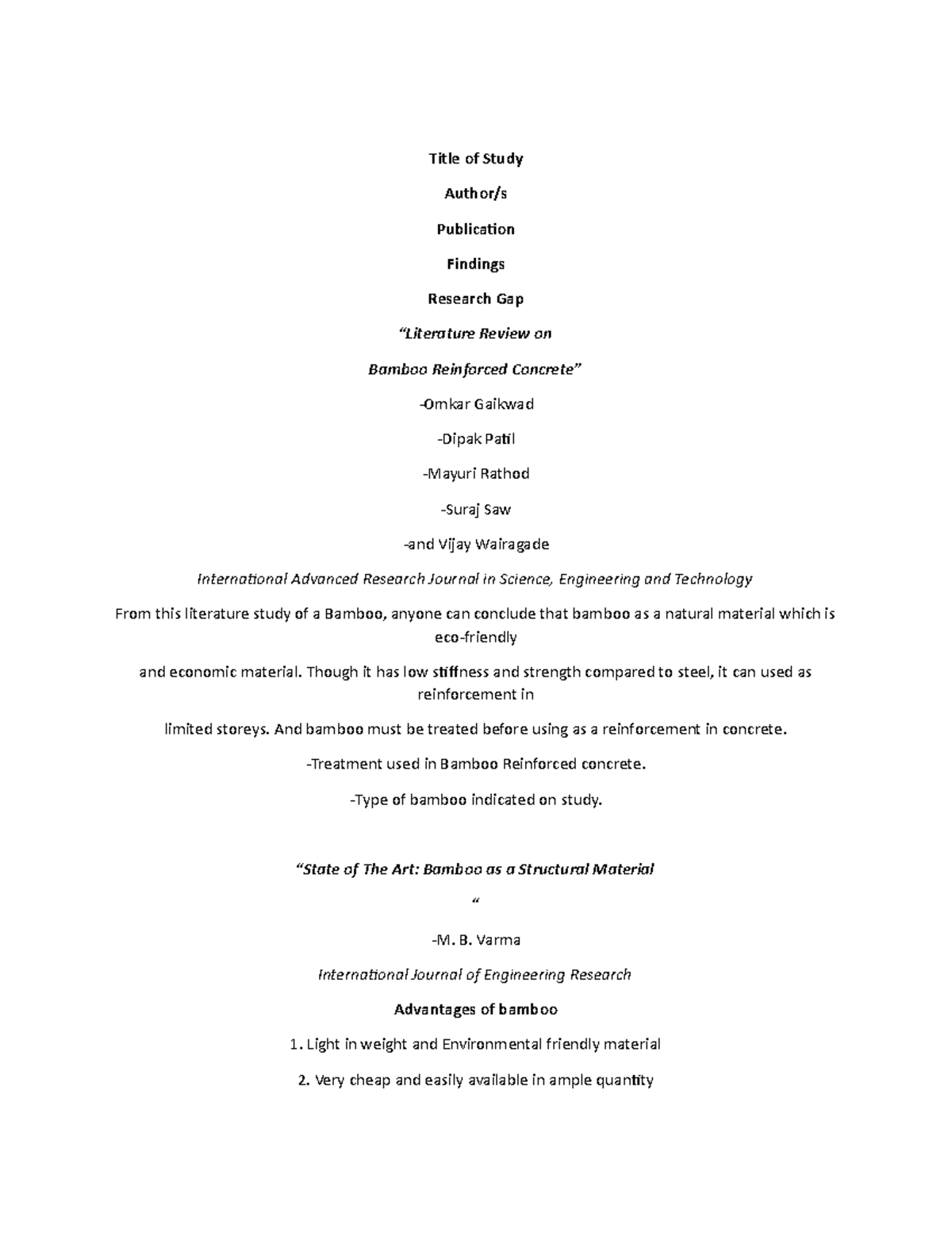 Group Activity 1 Tabulated Related Literature - Title of Study Author/s ...