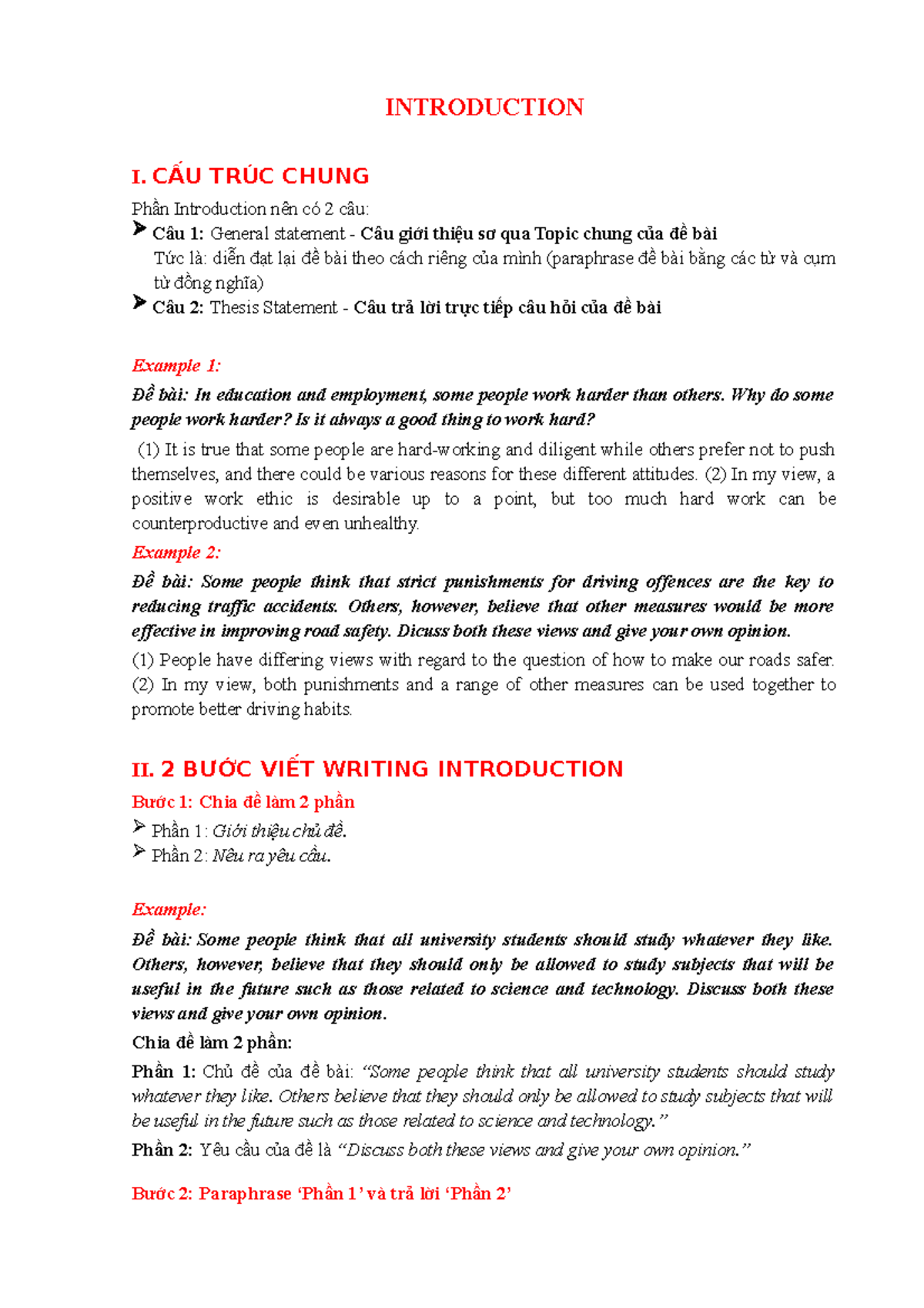 Introduction - INTRODUCTION I. CẤU TRÚC CHUNG Phần Introduction nên có ...