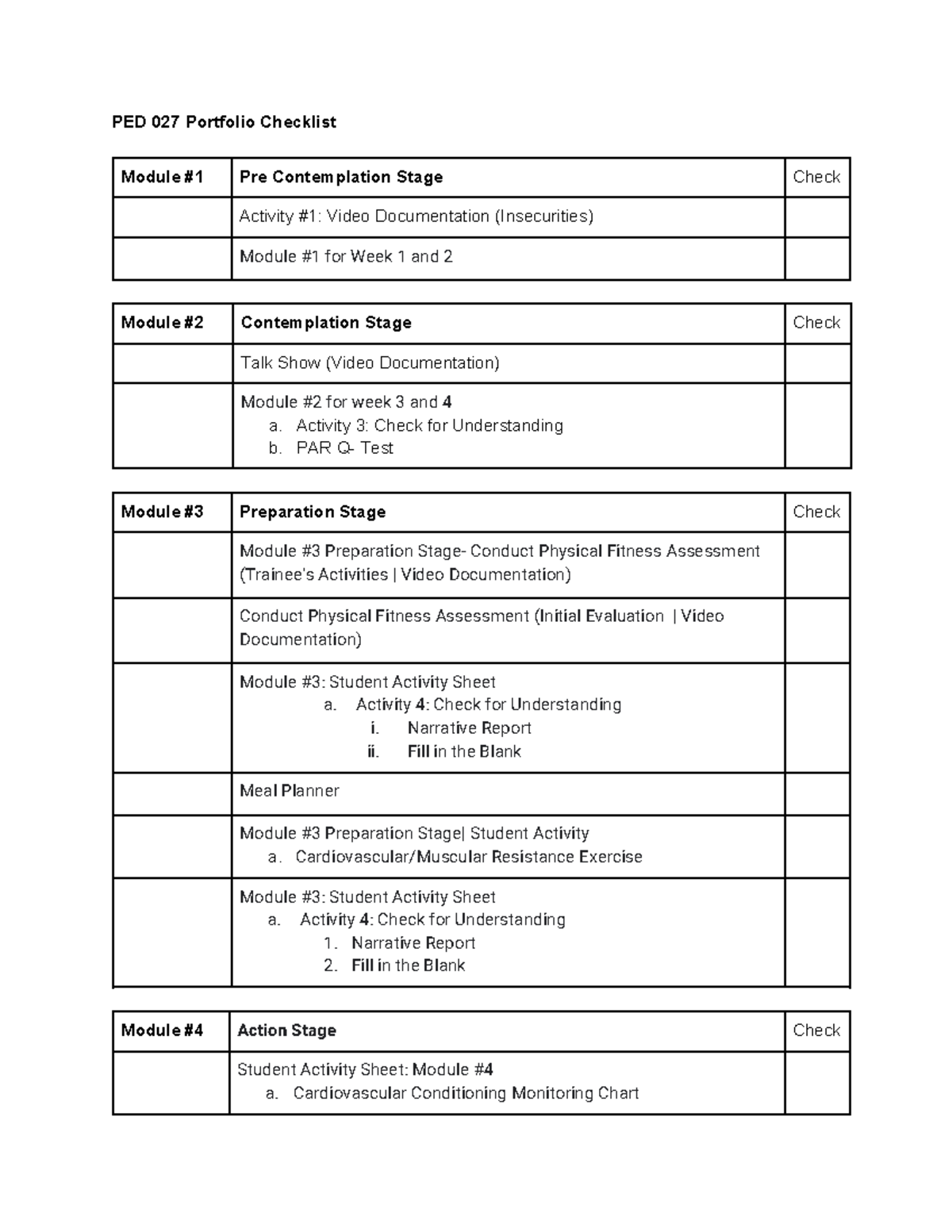 PED 027 Portfolio Checklist - PED 027 Portfolio Checklist Module #1 Pre ...