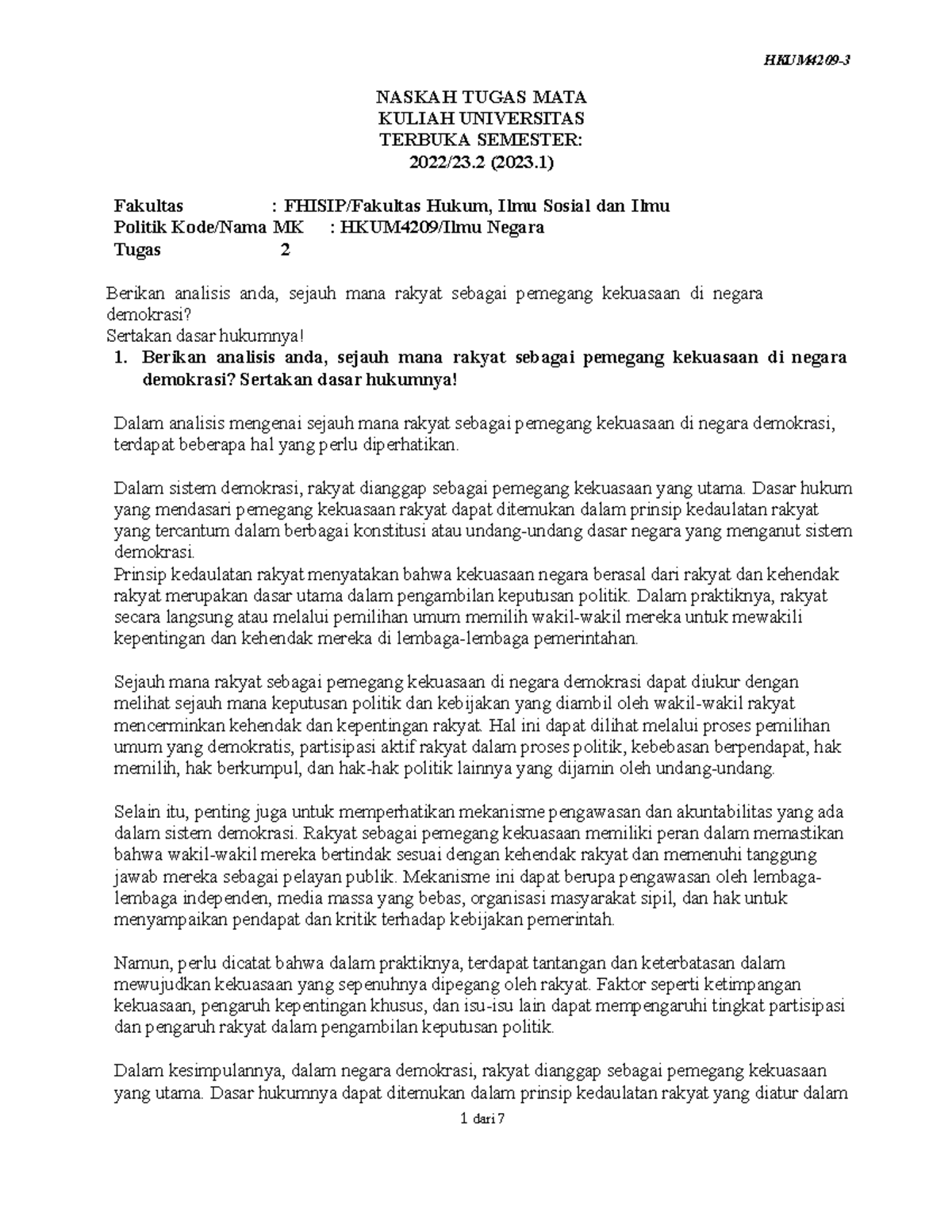 BJU hkum4209 tmk2 3 - NASKAH TUGAS MATA KULIAH UNIVERSITAS TERBUKA SEMESTER: 2022/23 (2023 ...