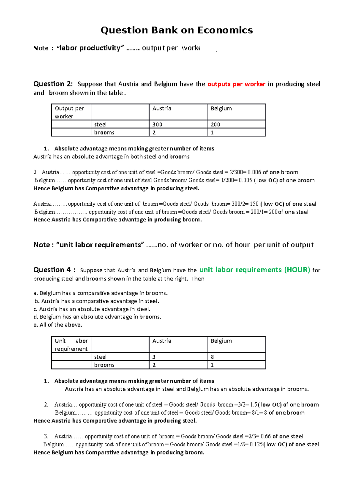 MOST Asked Questions PAST Paper - Question Bank on Economics Note ...