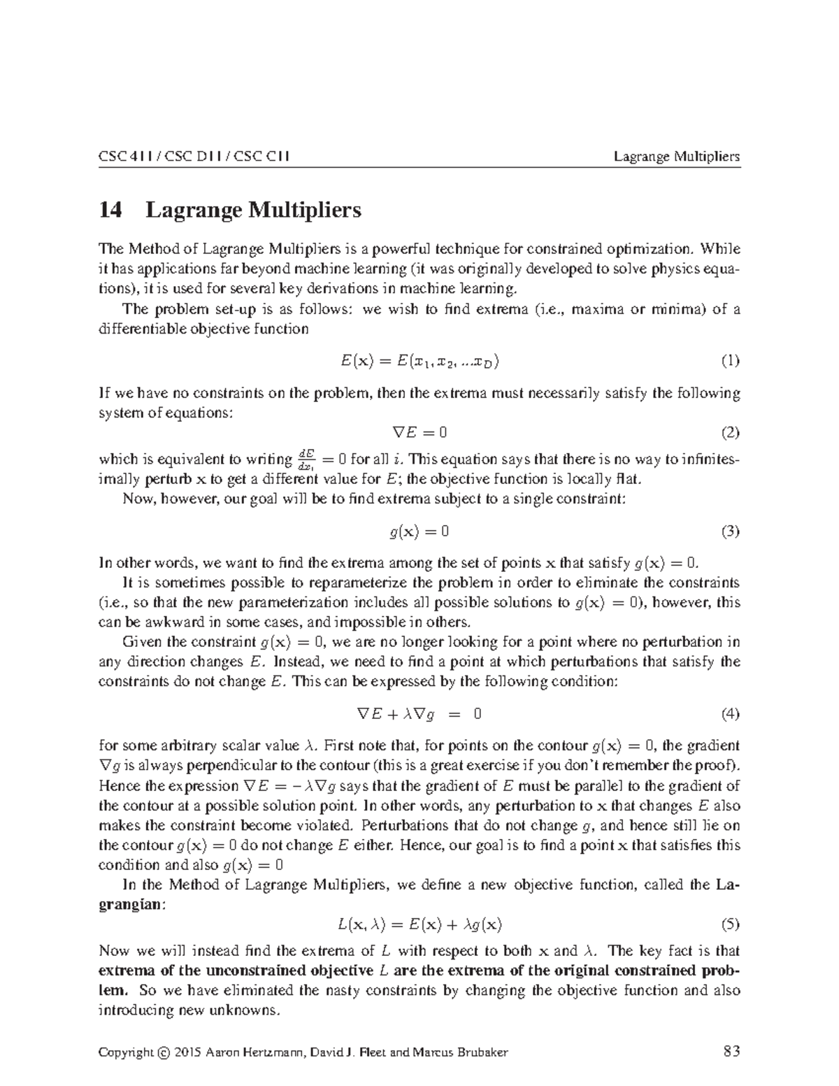 Lagrange Multipliers - Lecture notes 5-6 - 14 Lagrange Multipliers The ...