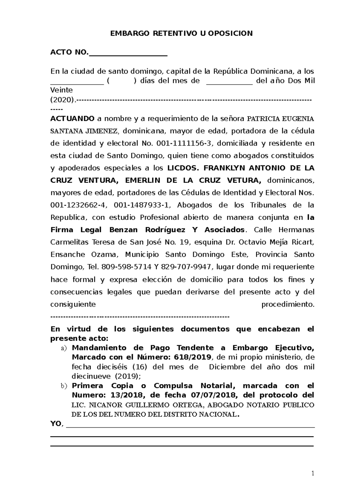 Embargo retentivo u oposicion Patricia Eugenia 2 Francisco - EMBARGO ...