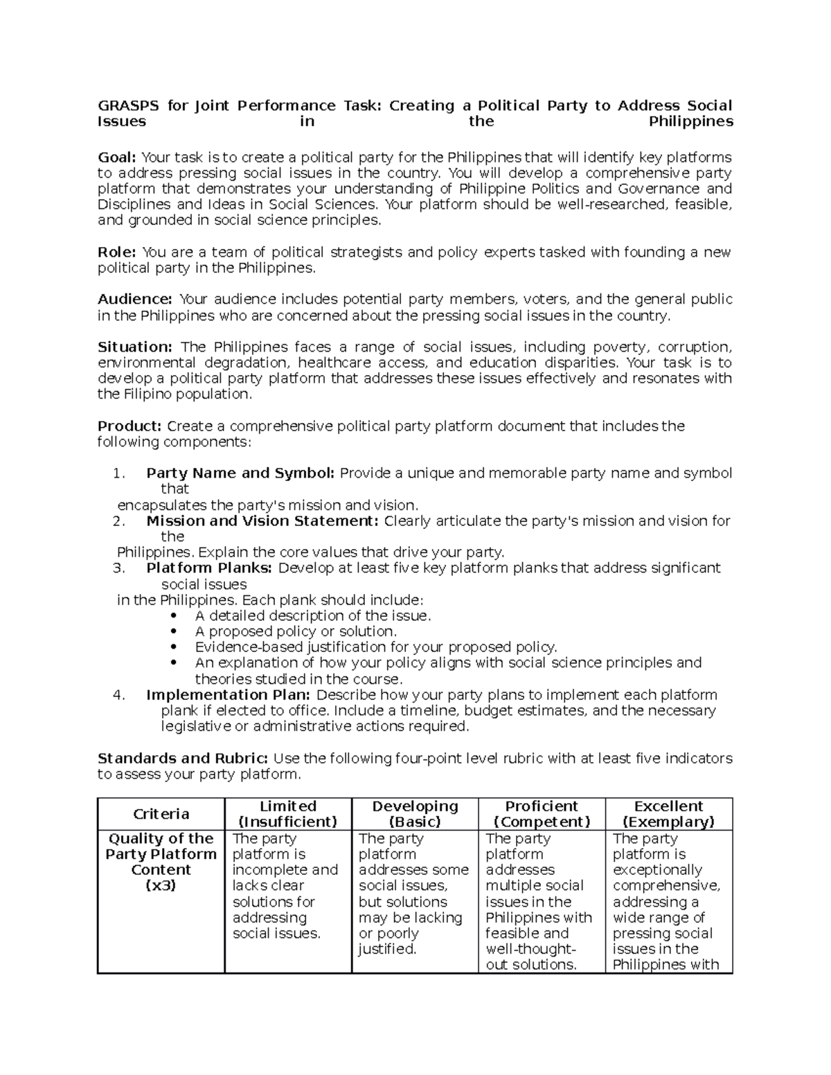 Grasps For Joint Performance Task Grasps For Joint Performance Task Creating A Political