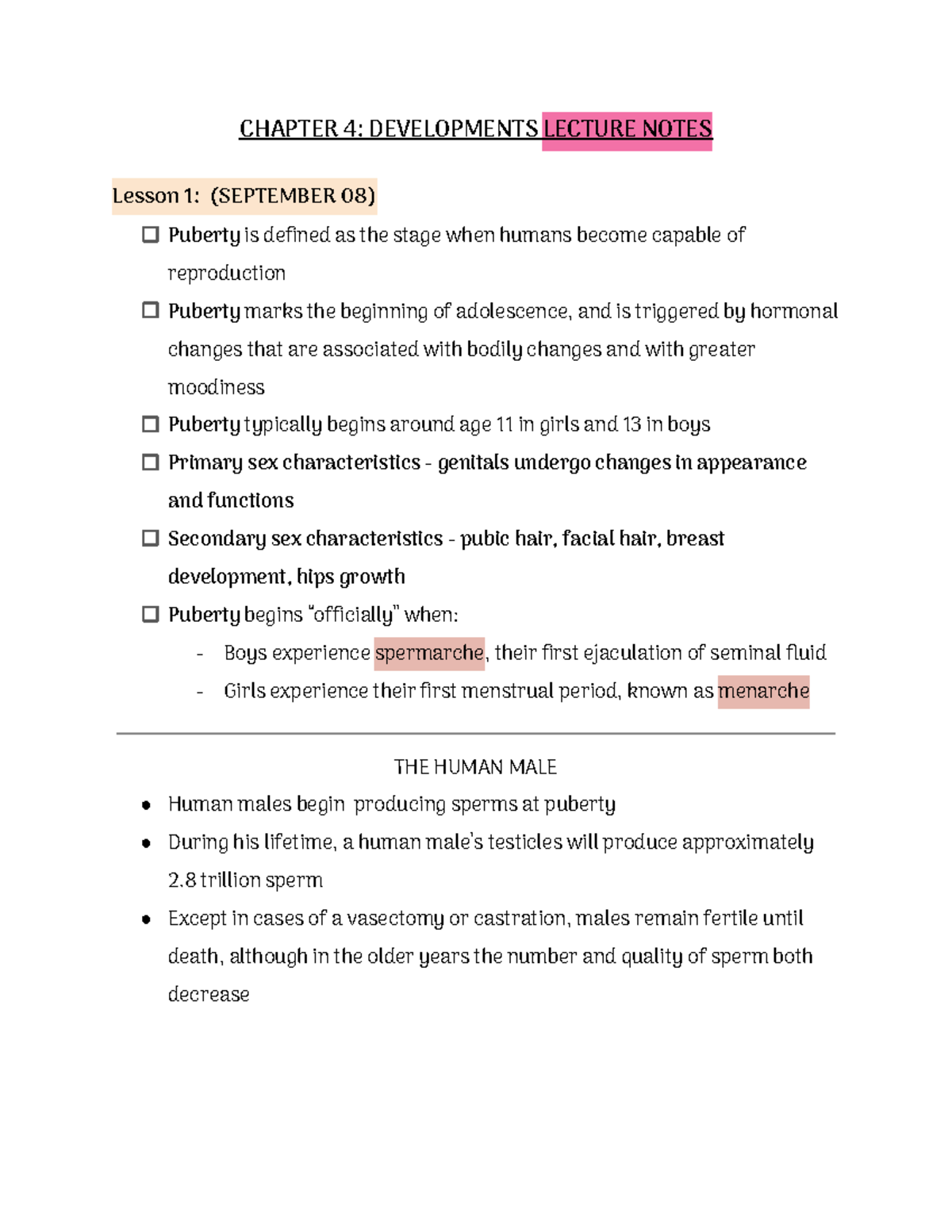 PSY1102 September 8-15 Notes ( Chapter 4) - CHAPTER 4: DEVELOPMENTS ...