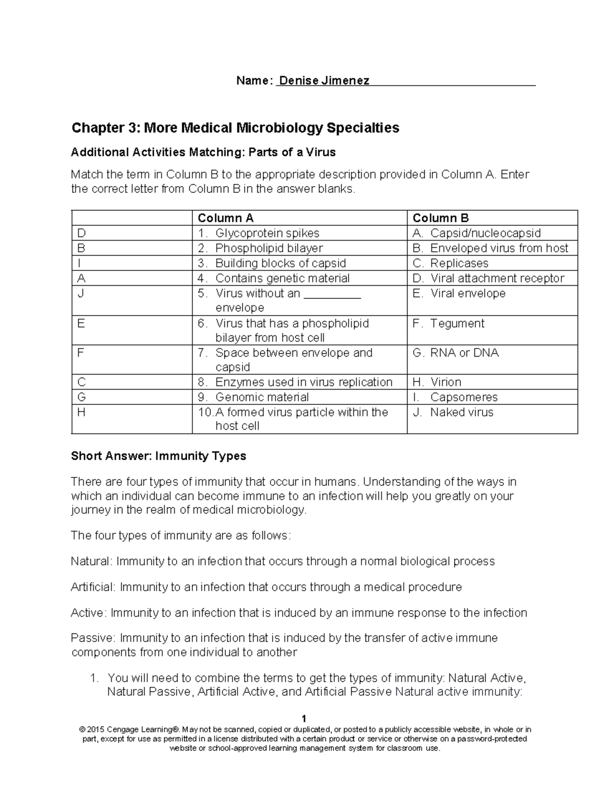 BIO 205 Module 3 Medical microbiology worksheet - Name: Denise Jimenez ...