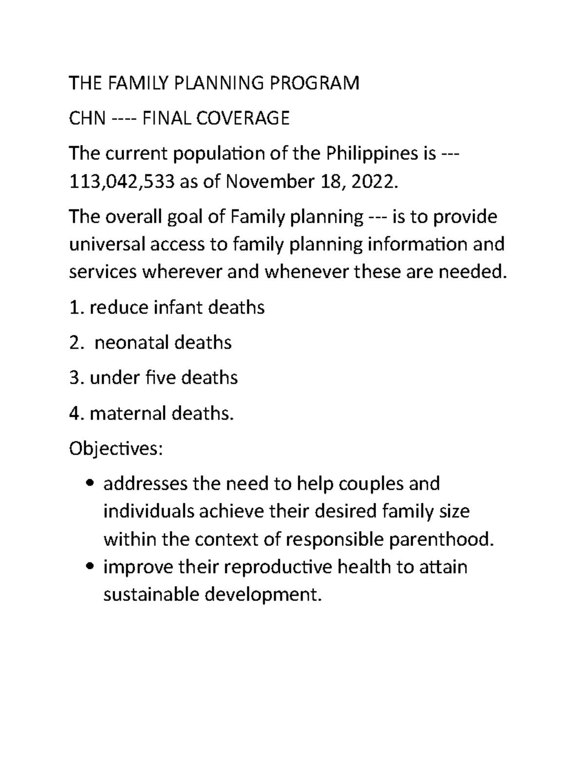 THE Family Planning Program CHN - THE FAMILY PLANNING PROGRAM CHN ...