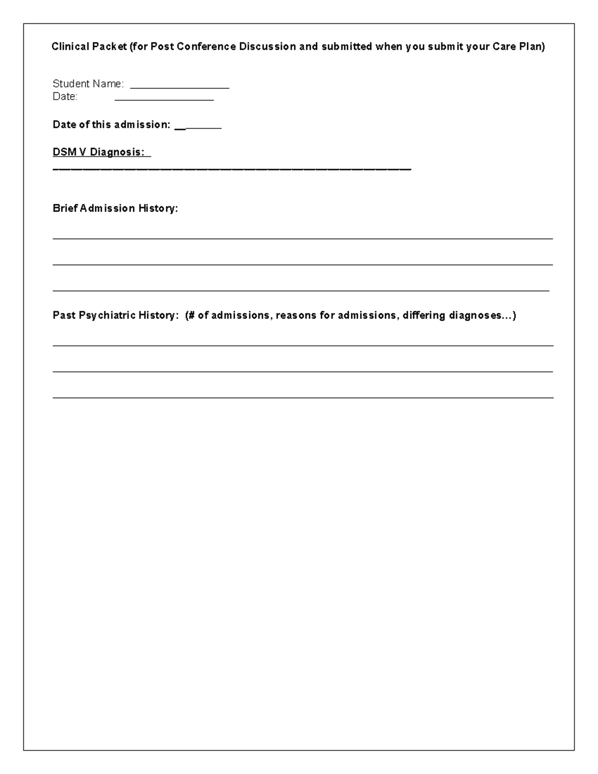 Clinical Packet - behavioral health class - Clinical Packet (for Post ...