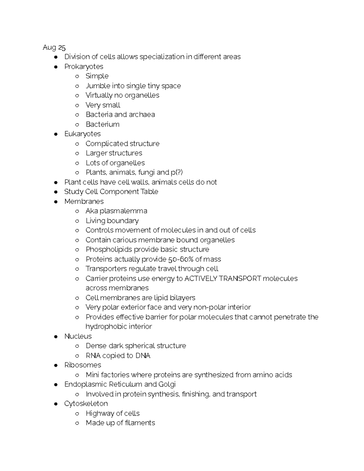 Botany 110 - Lecture Notes fall 2021 - Aug 25 Division of cells allows ...
