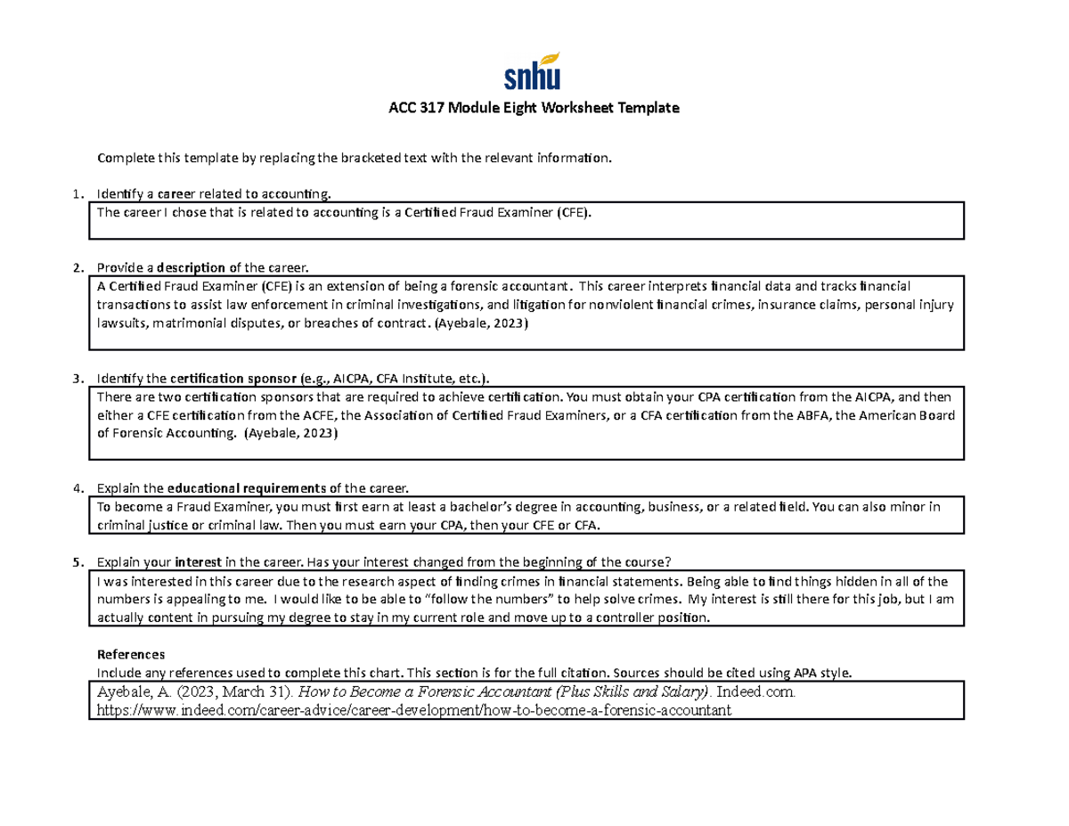 ACC 317 Module Eight Worksheet Template - ACC 317 Module Eight ...