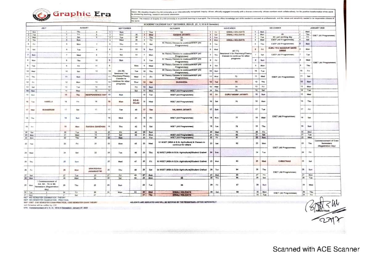 Academic Calendar 2024-III, V, VII & IX - Graphic Era Vision We ...
