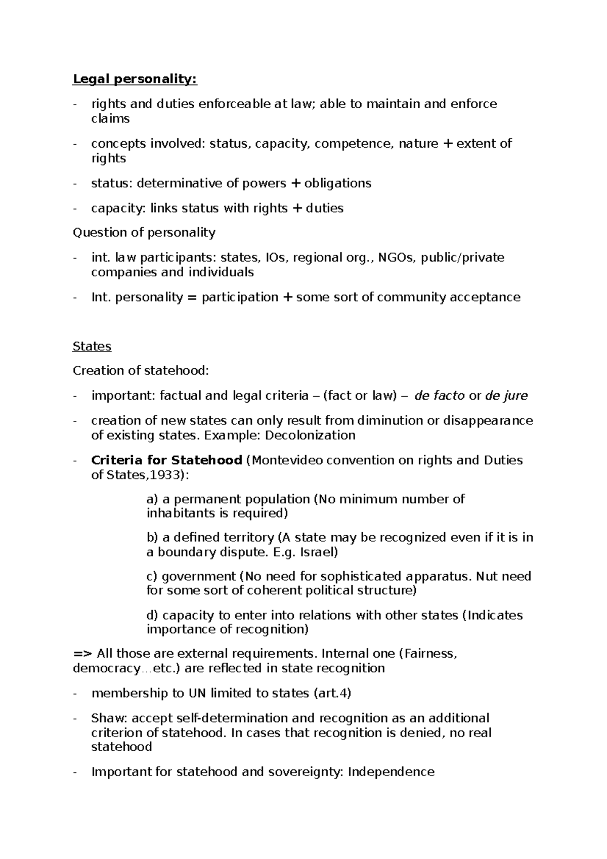 Legal personality - Lecture notes Lectures Notes - Legal personality ...