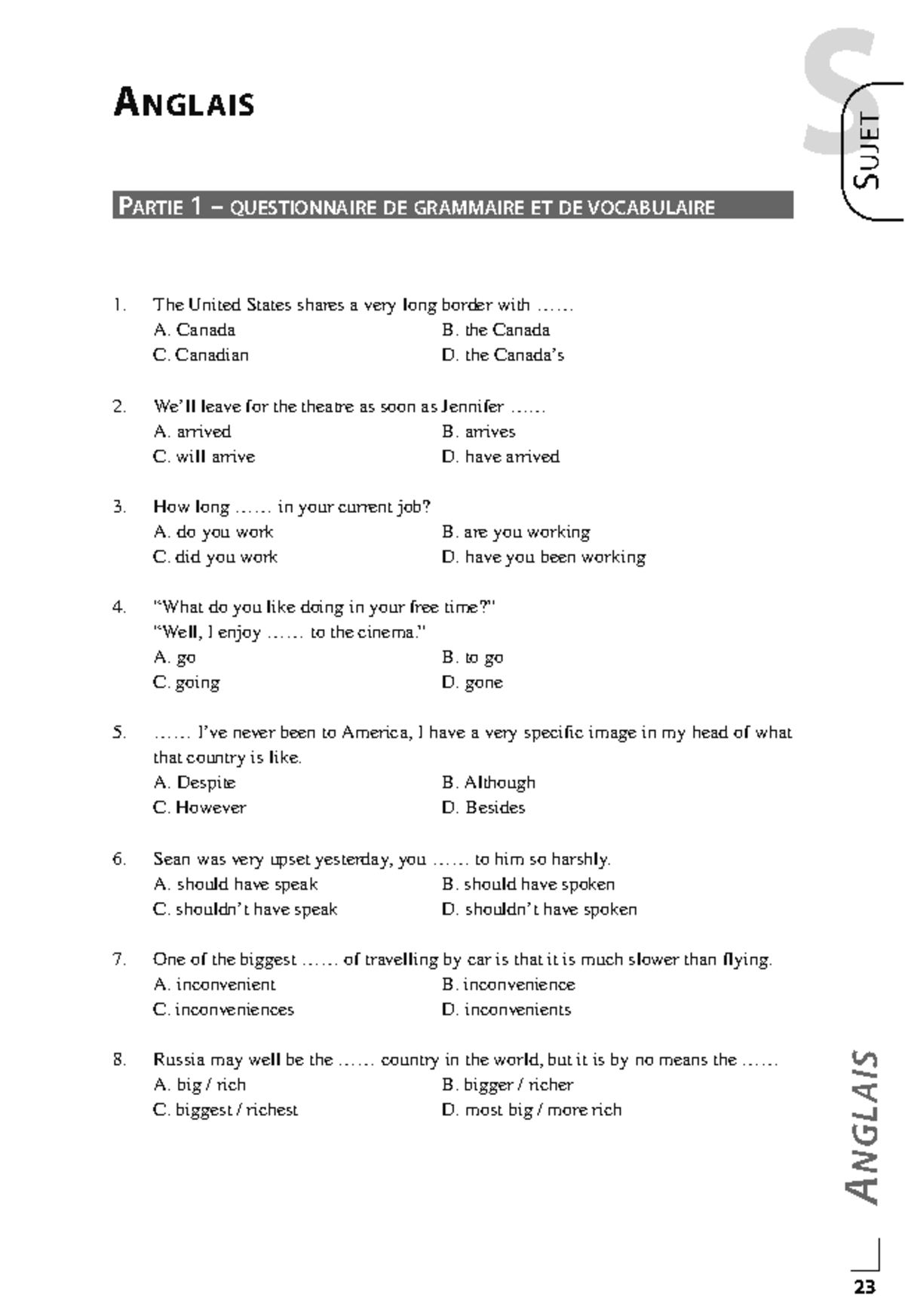 Concours sesame 2009 anglais epreuve - S A NGLAIS ANGLAIS PARTIE 1 ...