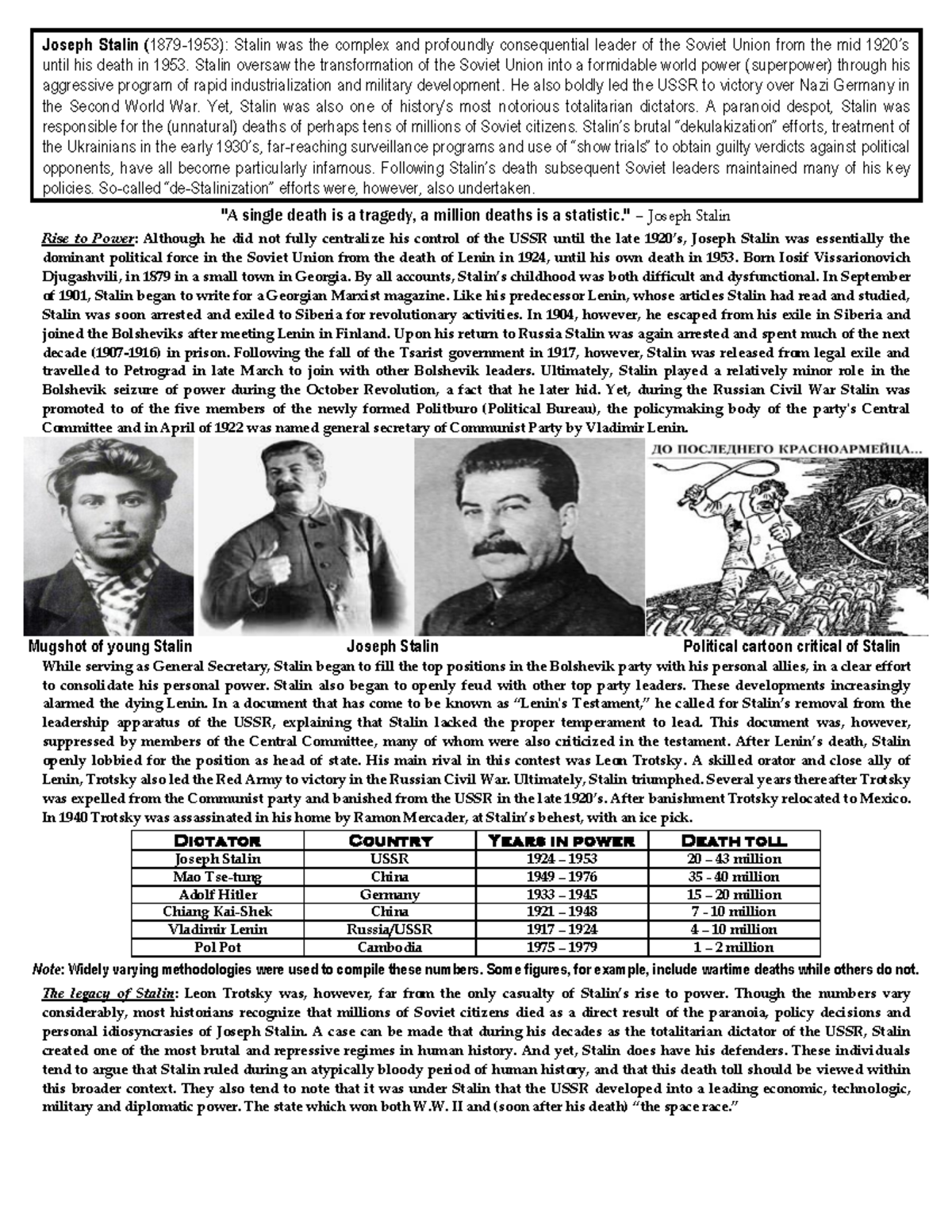 APM-GC-Stalin - Class notes on Stalin - Joseph Stalin ( 1879 - 1953 ...