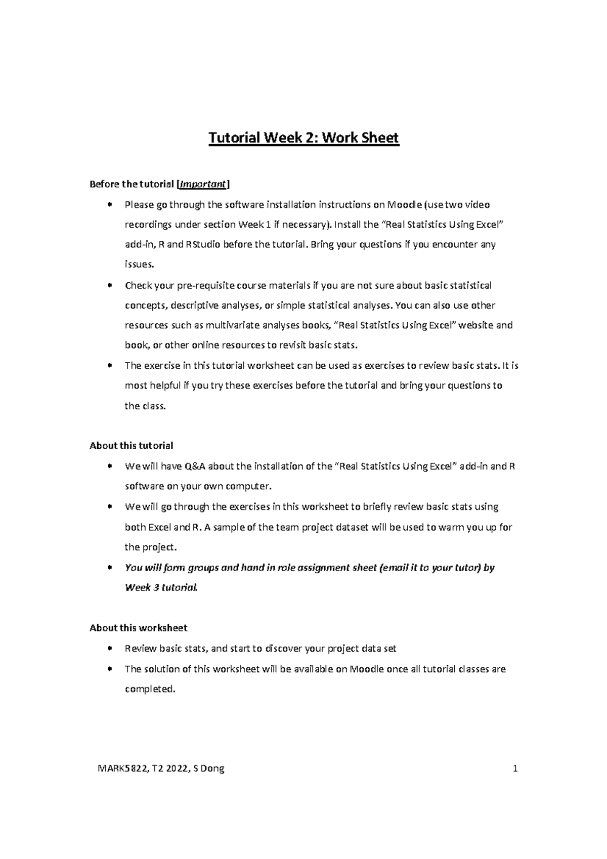 Tutorial Week 2 Work Sheet Tutorial Week 2 Work Sheet Before The Tutorial Important