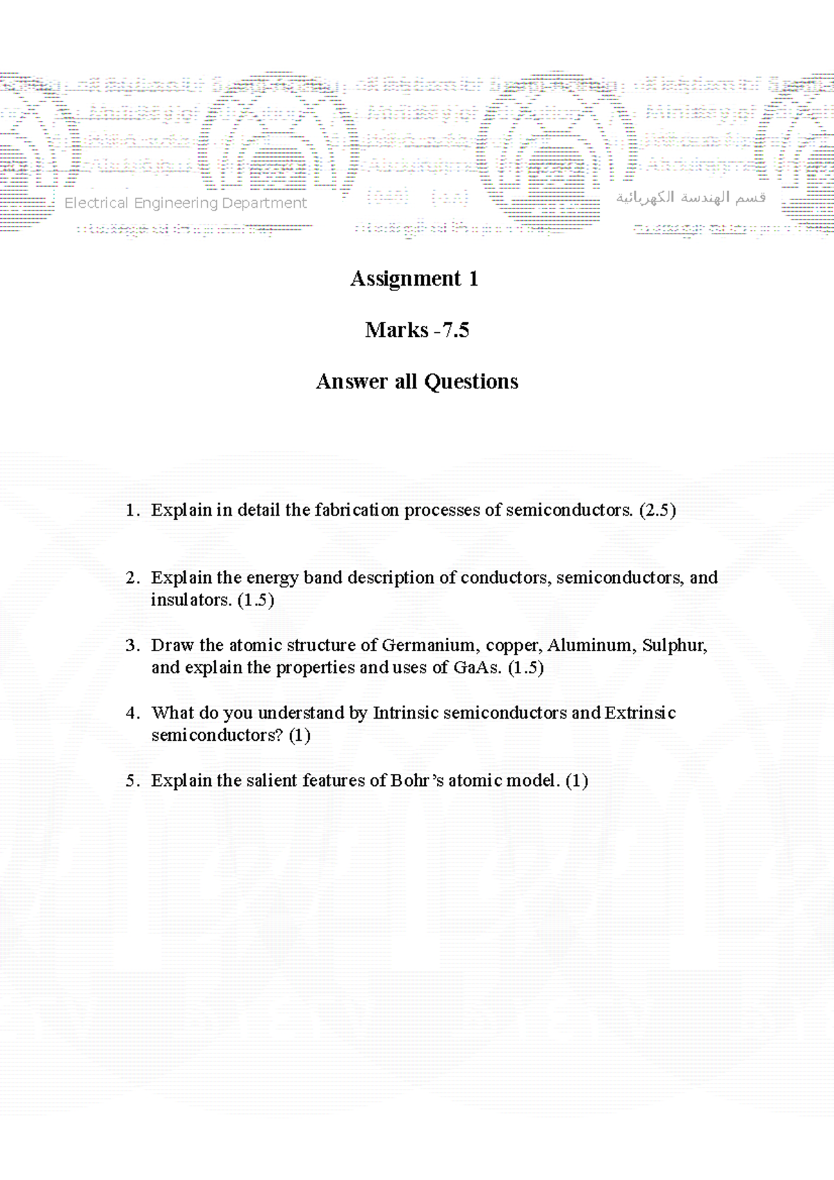 Assignment -1 questions(answered) - Assignment 1 Marks -7. Answer all ...