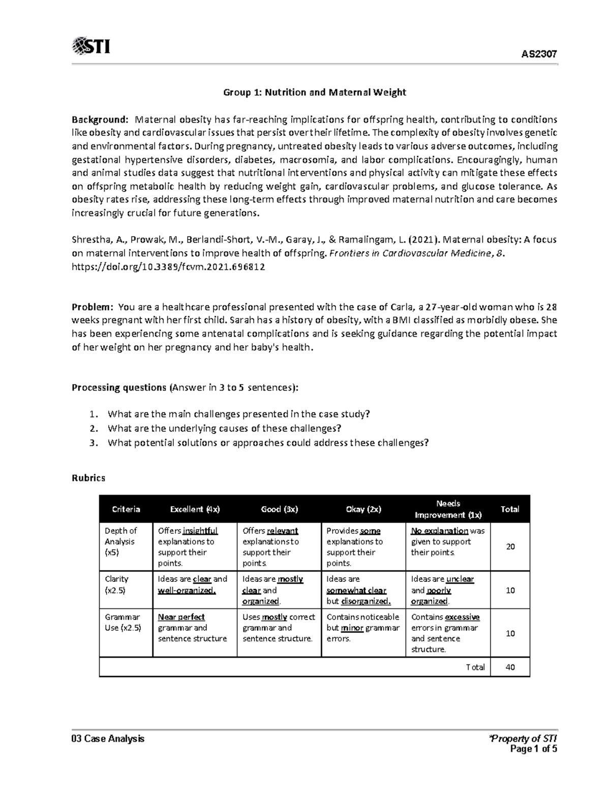 03 Case Analysis - 03 Case Analysis *Property of STI Group 1: Nutrition ...