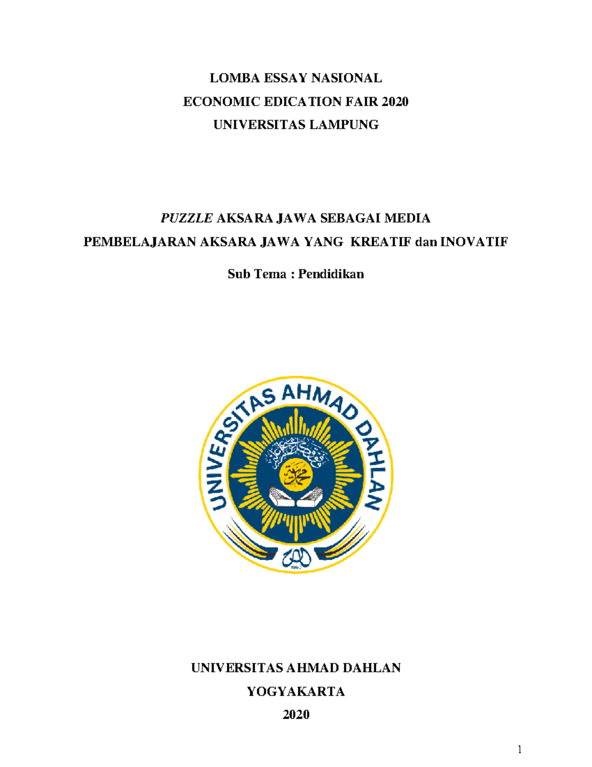Fahrurrozi Universitas Ahmad Dahlan Puzzle Aksara JAWA Sebagai Media ...
