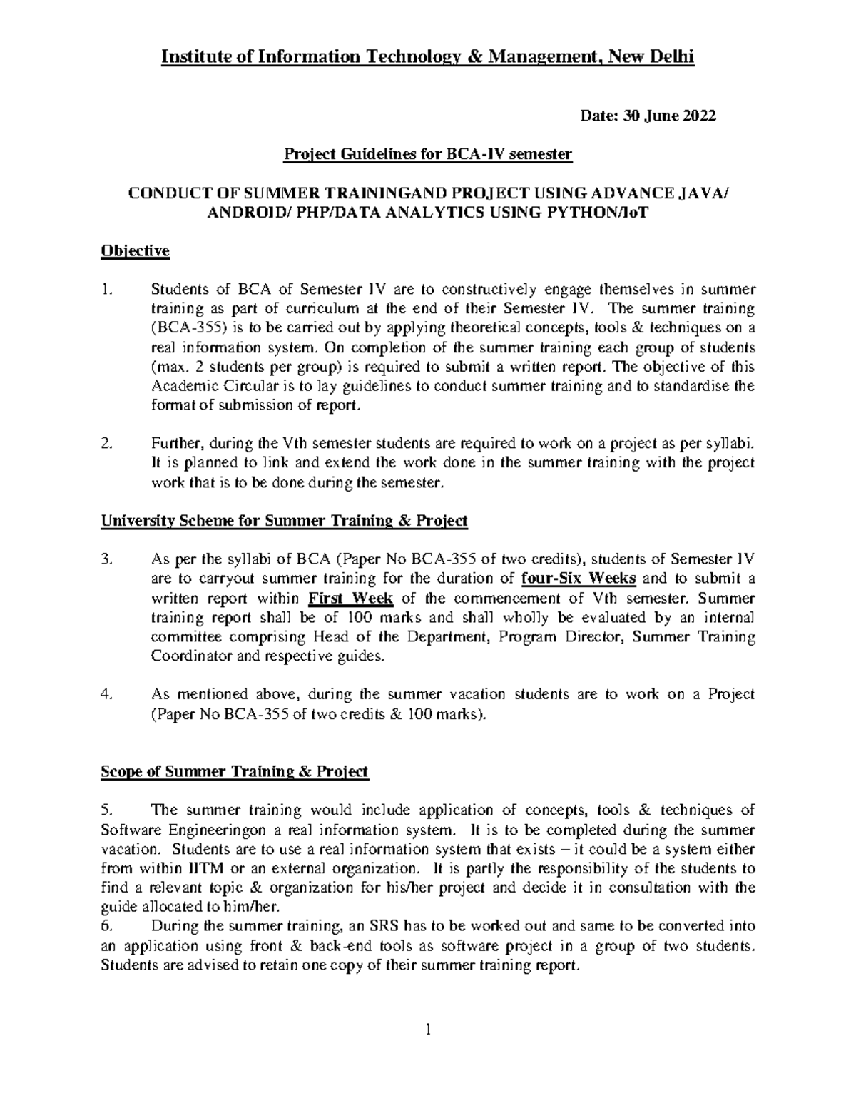 Project Guidelines Summer Training Project BCA IV (2020-2023 ...