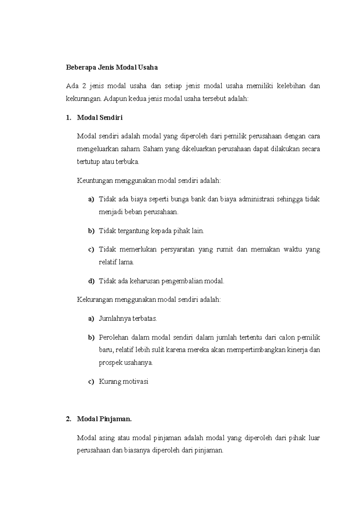 Beberapa Jenis Modal Usaha - Adapun kedua jenis modal usaha tersebut ...