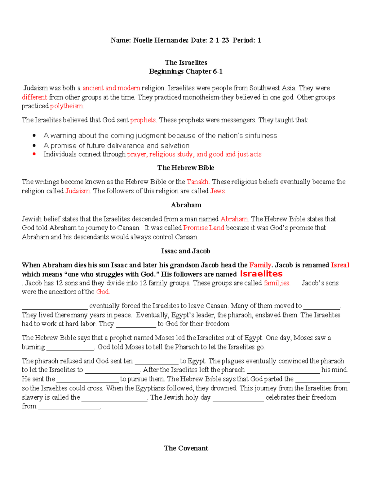 6 WH Beginnings 6-1 Guided Notes with Outline - Name: Noelle Hernandez ...