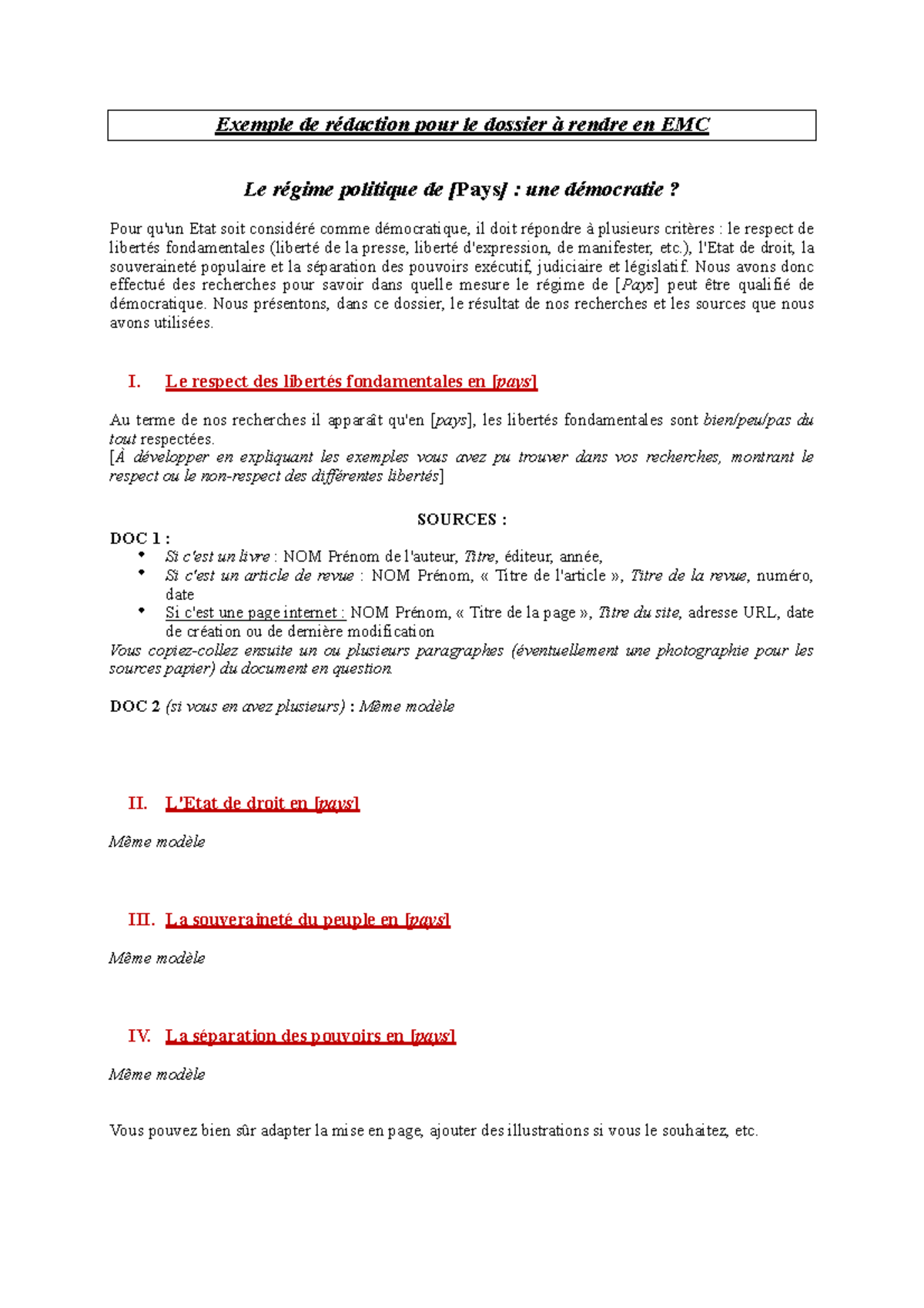 Exemple de rédaction pour le dossier à rendre en EMC 2 - ), l'Etat de droit, la souveraineté ...