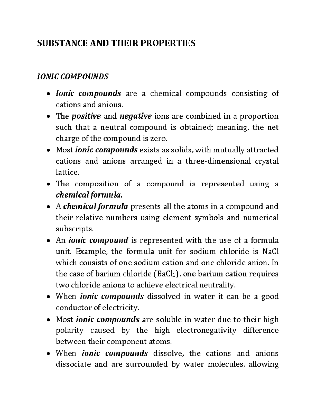 Substance and Their Properties - Chemistry - WMSU - Studocu