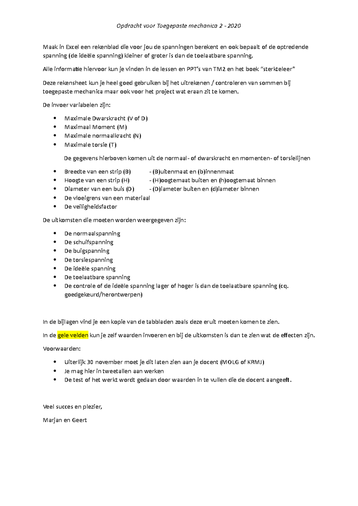 Opdracht 1 excel rekenen met tabellen, spanningen berekenen- TM1 2020/ ...