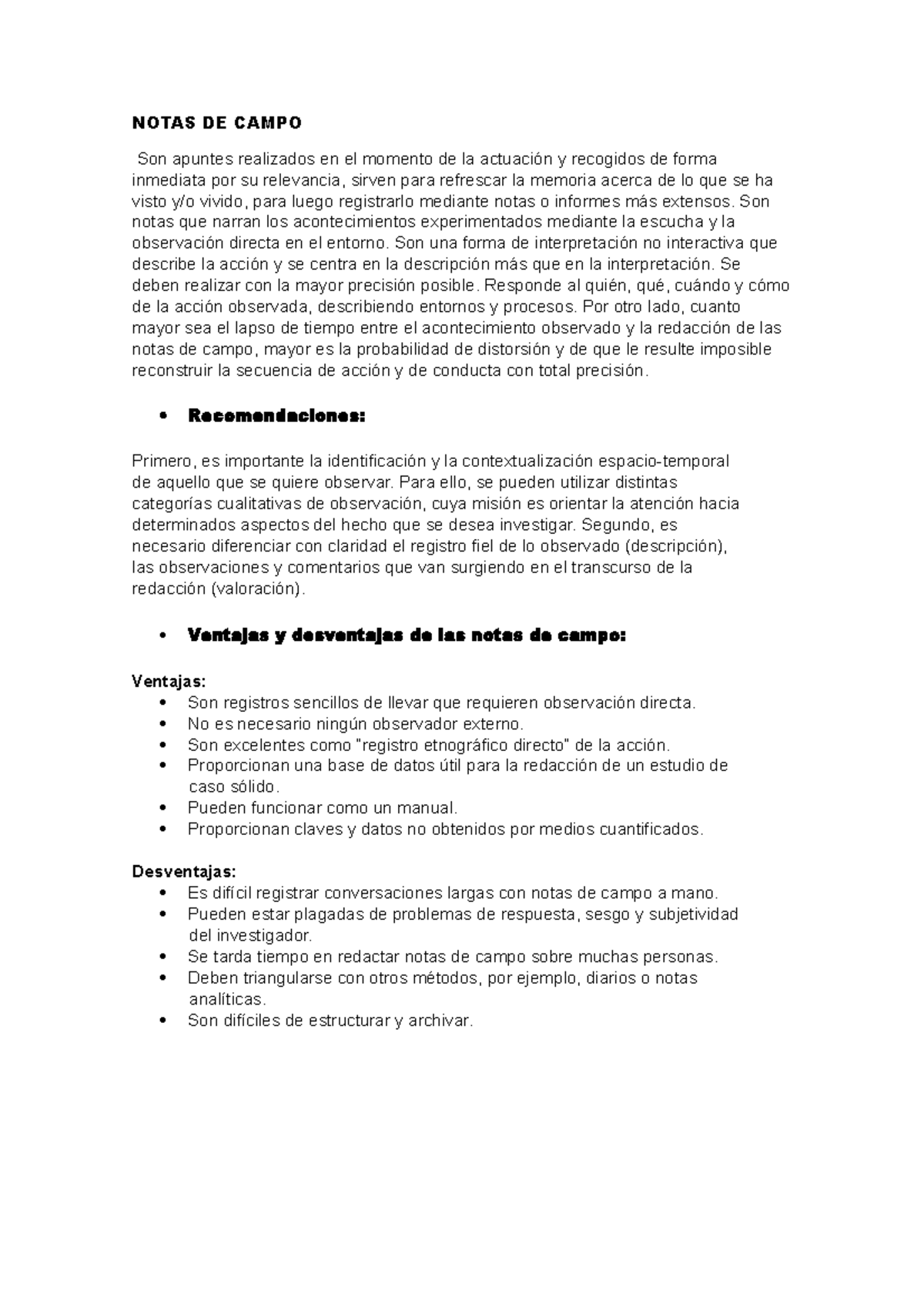 Notas DE Campo - espero les sirva - NOTAS DE CAMPO Son apuntes ...