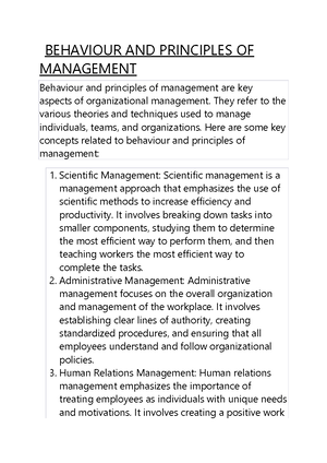 Behaviour AND Principles OF Management - improve productivity, employee ...