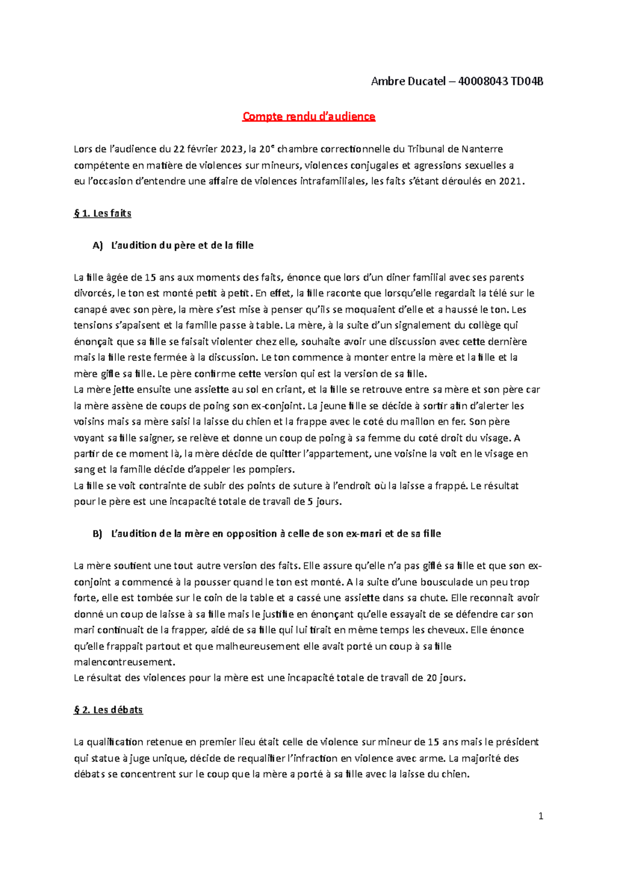 Rapport d'audience - Ambre Ducatel – 40008043 TD04B Compte rendu d ...