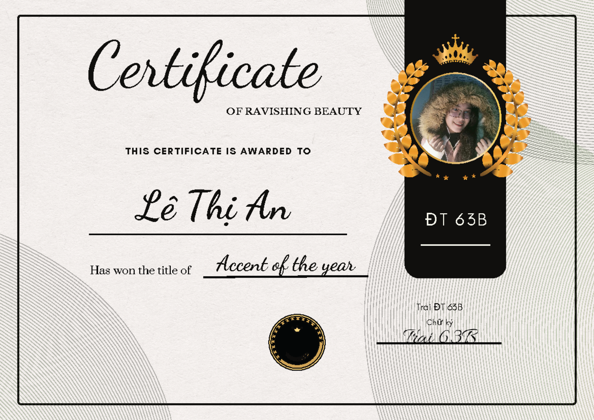 Black Modern Elegant Award Certificate - OF RAVISHING BEAUTY Lê Thị An ...