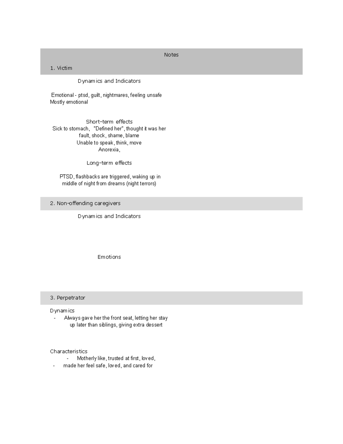 SW writing assignment - Notes Victim Dynamics and Indicators Emotional ...