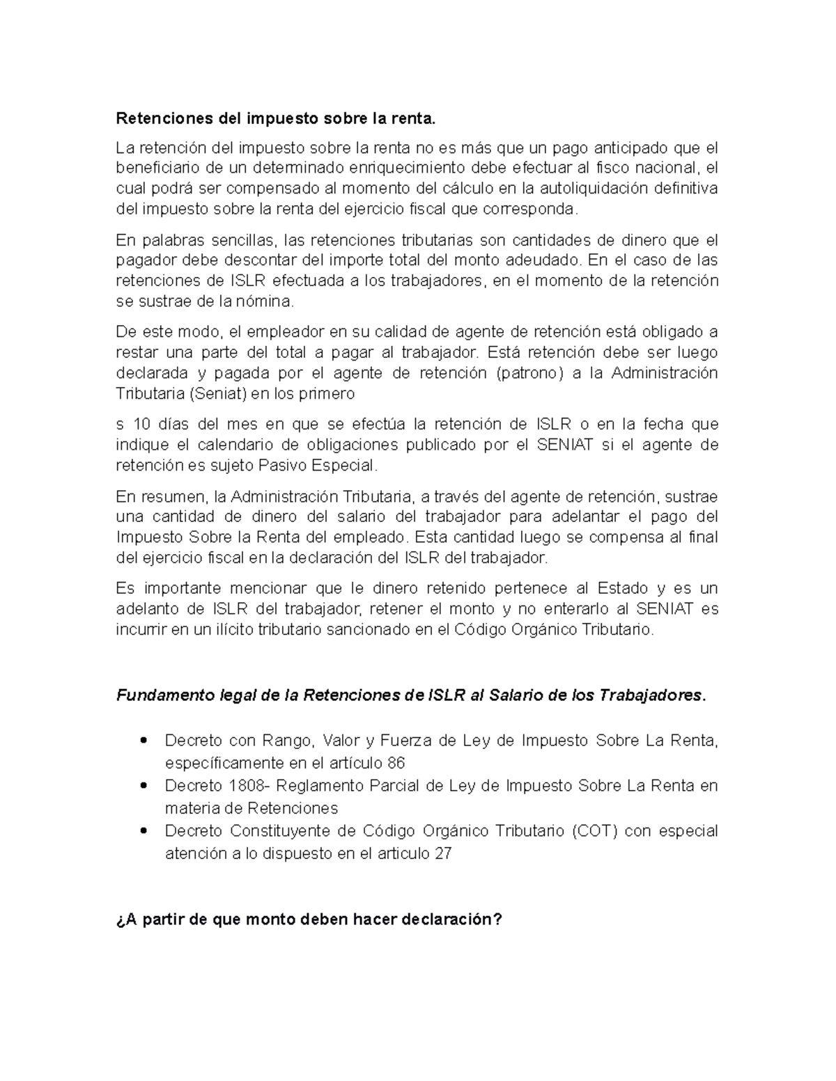 RET DE ISLR Sueldo - retenciones - Retenciones del impuesto sobre la ...