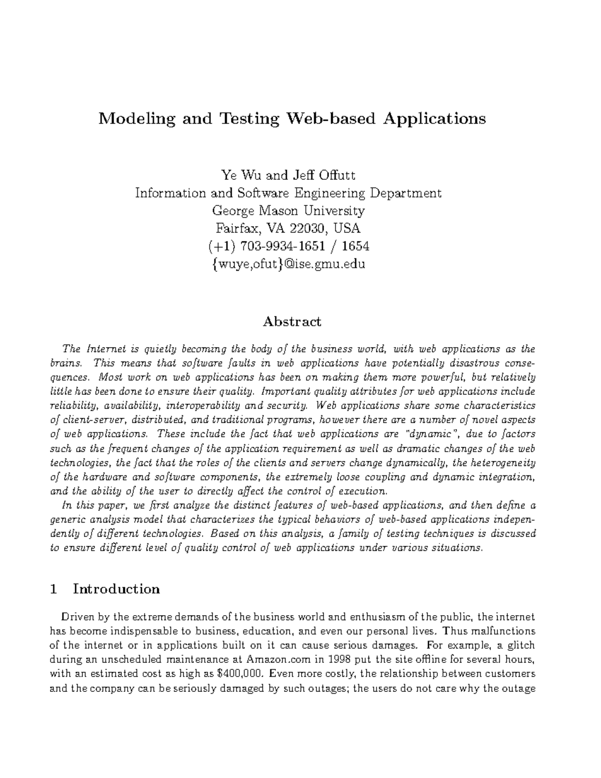 Modeling and Testing Web-based Application - gmu Abstract The Internet ...