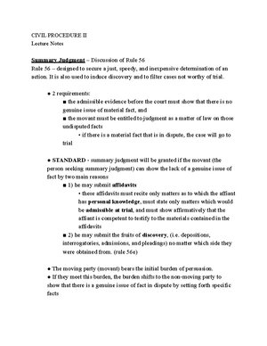 Summary Judgement Cheat Sheet of Rules - CIVIL PROCEDURE II Lecture ...