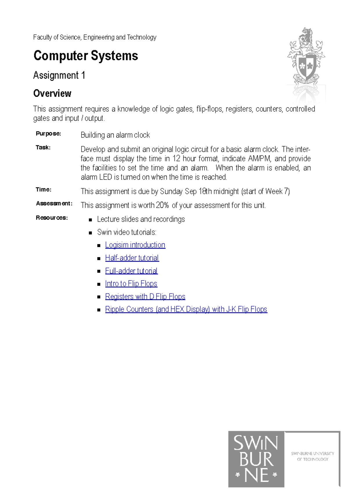 Assignment 1 Faculty Of Science Engineering And Technology Computer Systems Assignment 1