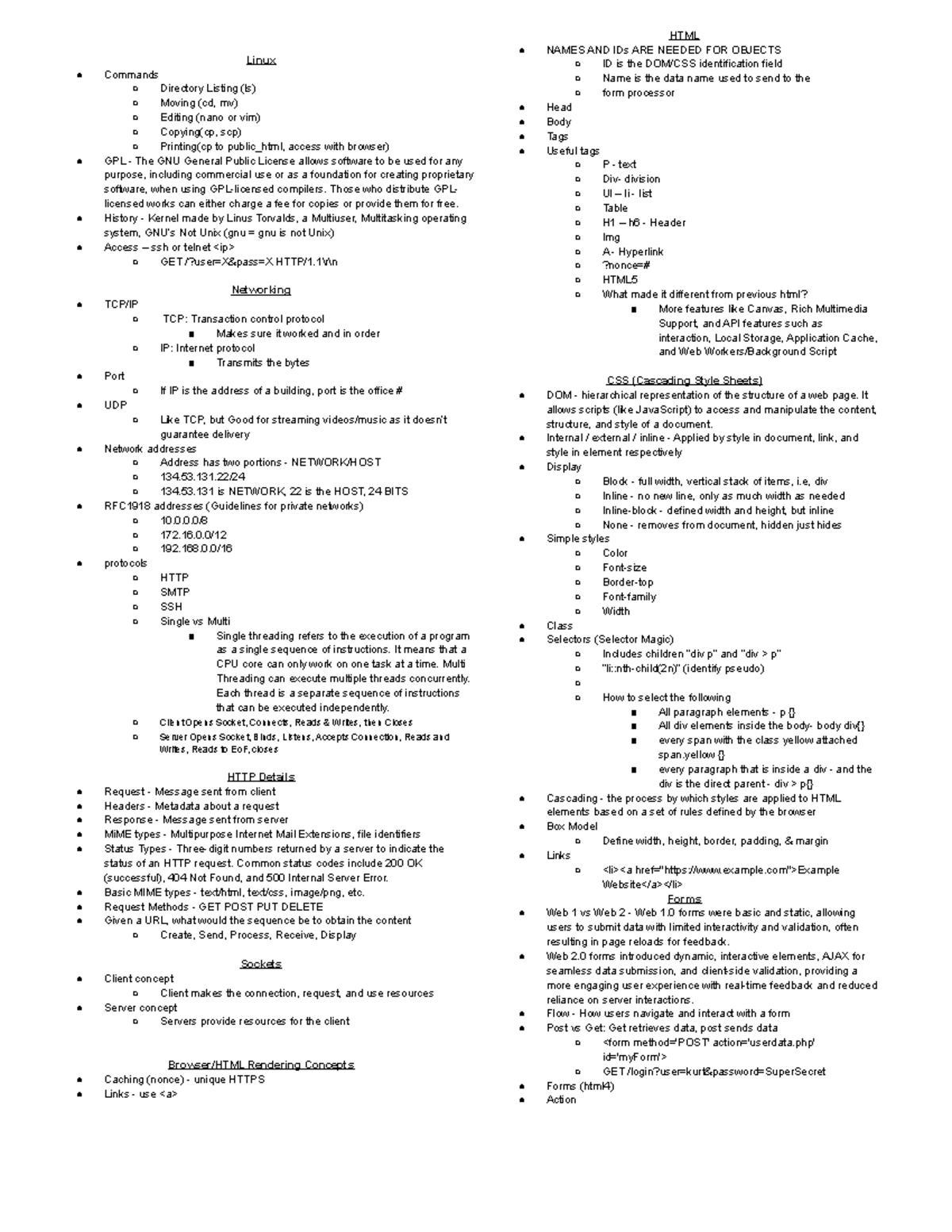 CSE383 Midterm Notes - Linux Commands Directory Listing (ls) Moving (cd ...
