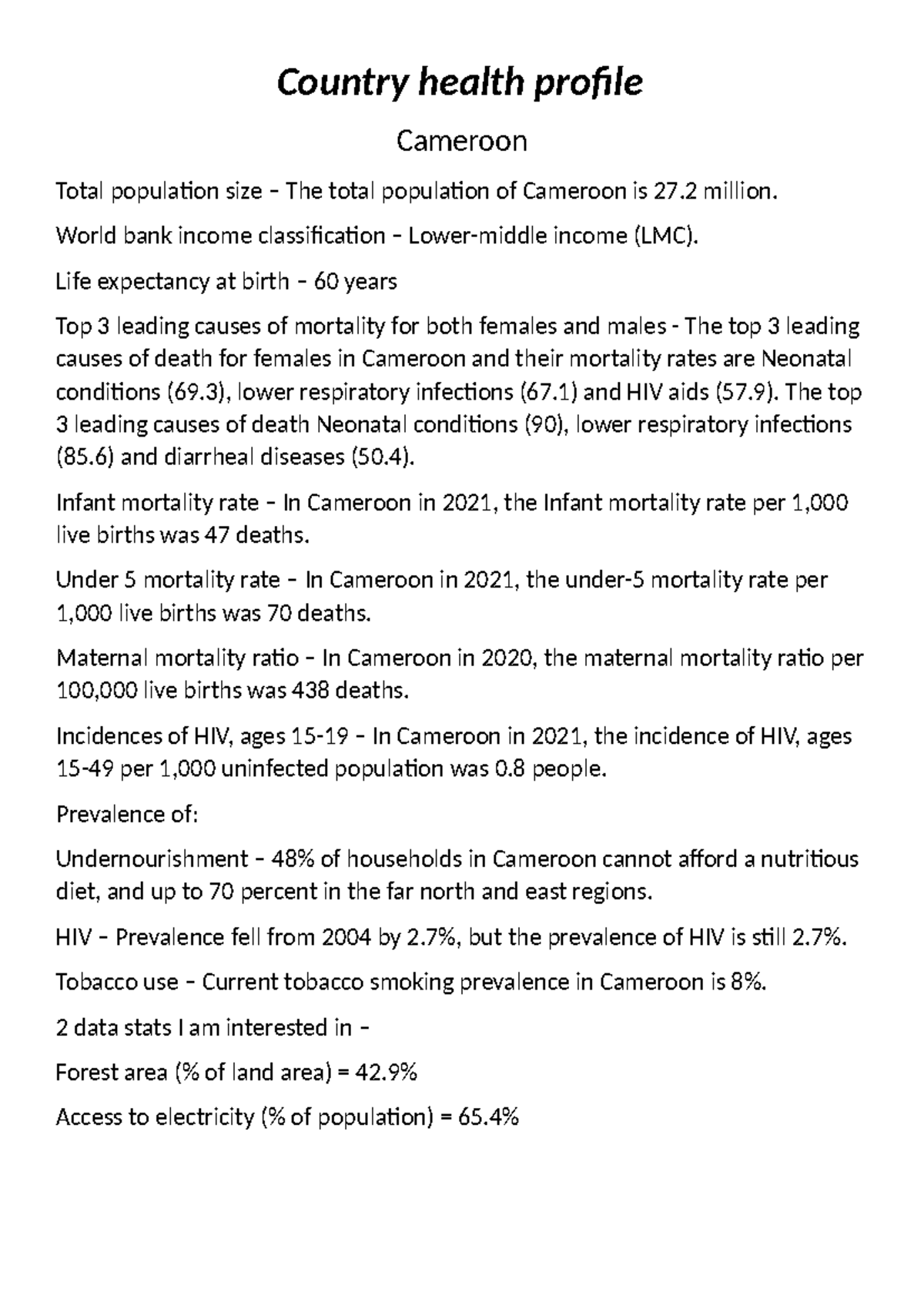 Country Profile - Look at the flowers - Country health profile Cameroon ...