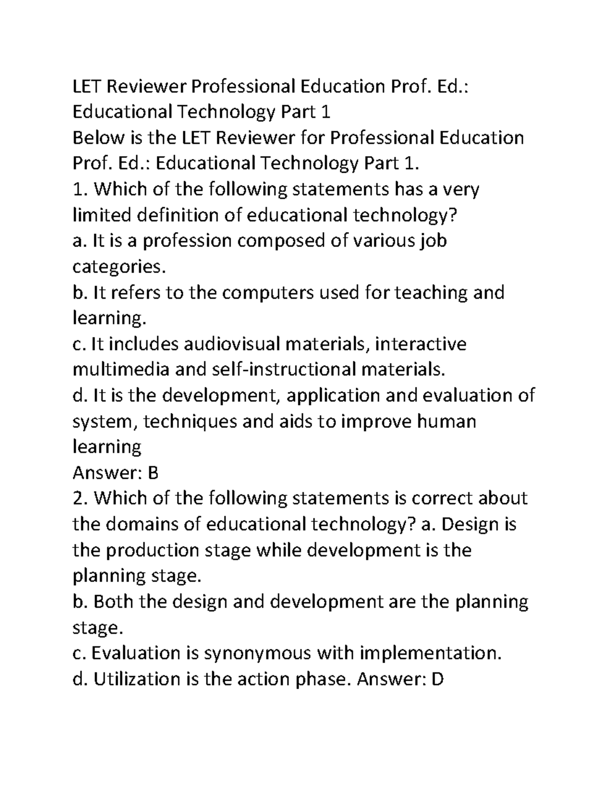 Educational Technology part 1 - LET Reviewer Professional Education ...