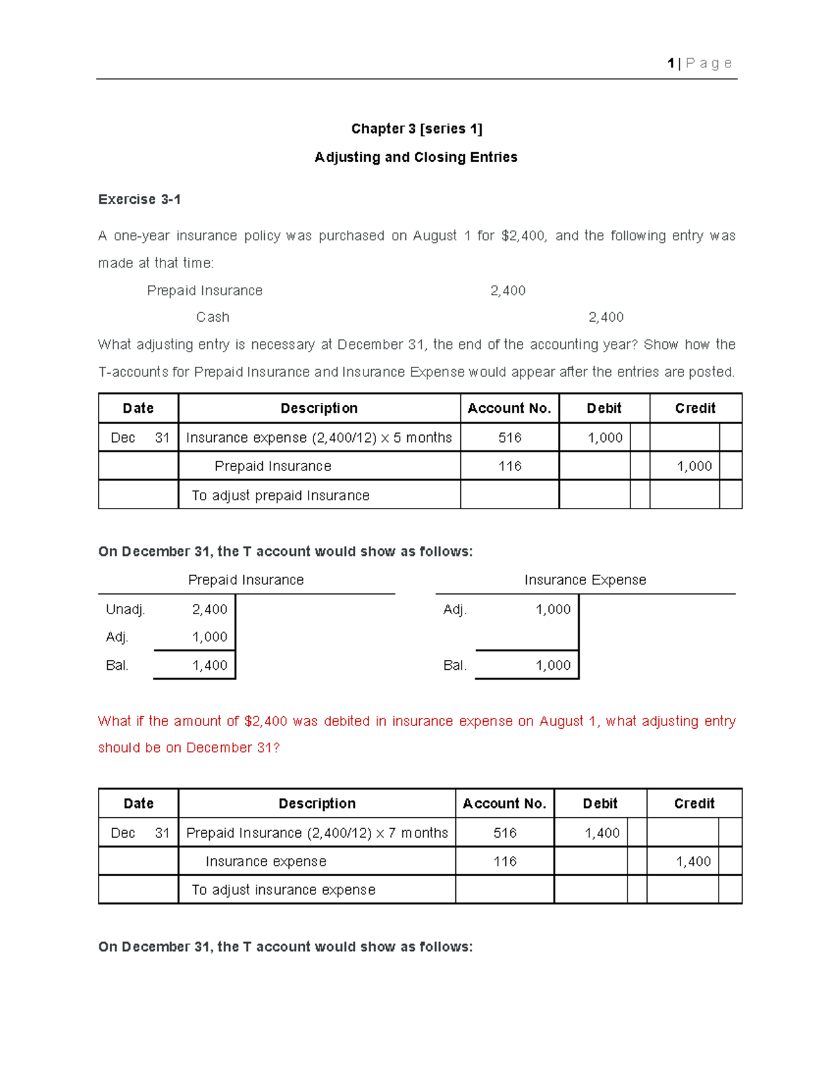 Exercises For Chapter 3 Adjusting Entries Chapter 3 series 1