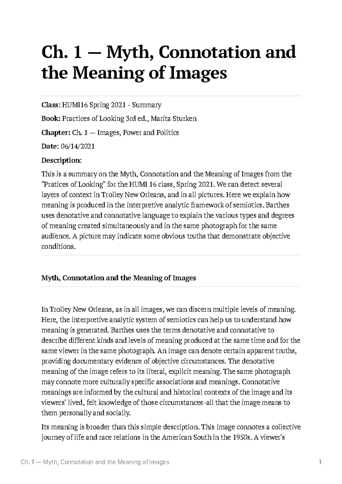 Ch. 1 — Myth, Connotation and the Meaning of Images - Ch. 1 — Myth ...