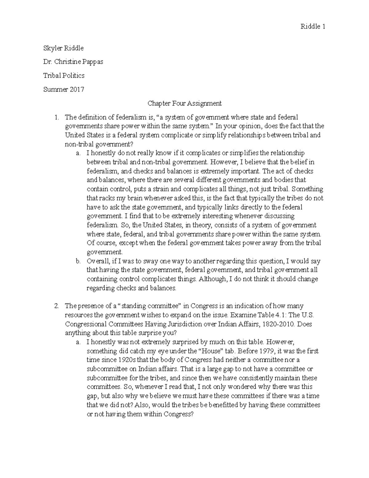 STR Tribal Politics Wilkins Ch 4 - Riddle 1 Skyler Riddle Dr. Christine ...