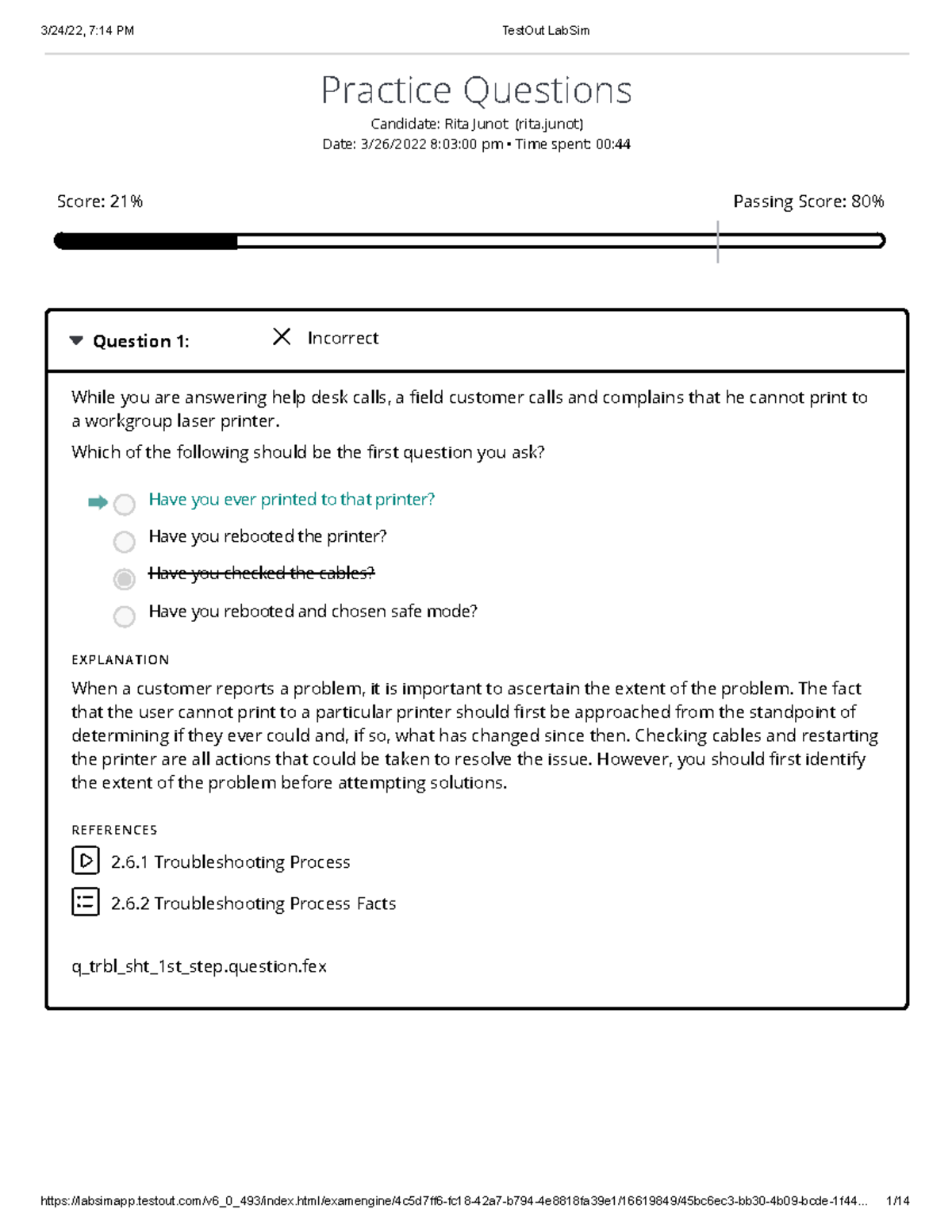 Test Out 2.6.3 PDF - Practice Questions Candidate: Rita Junot (rita ...